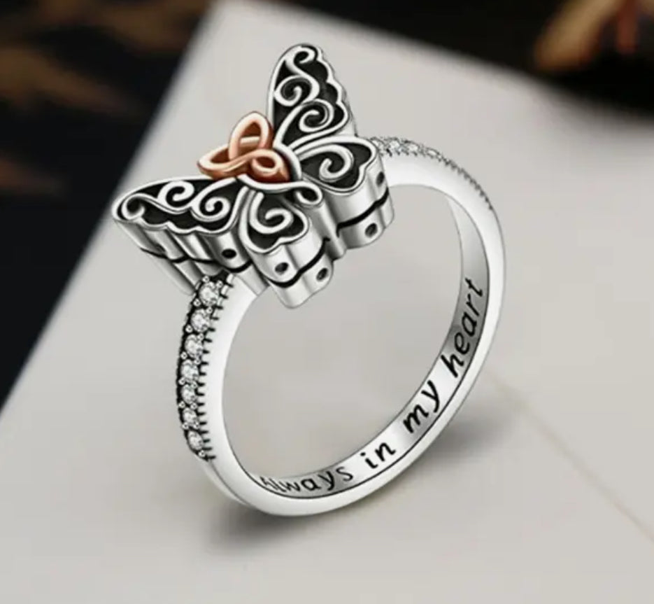 Silver Butterfly Cremation Urn Ring – Love to Treasure